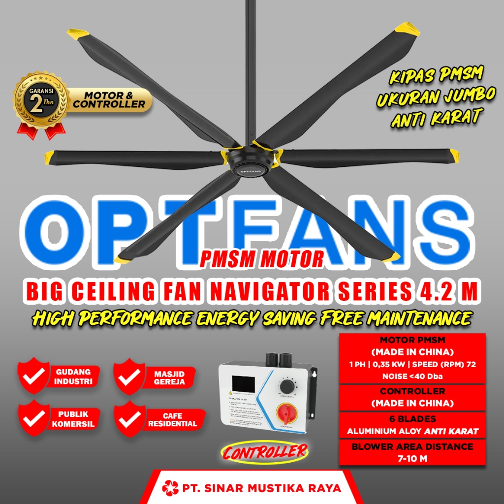 Jual OPTFANS Navigator PMSM Motor Kipas HVLS High Volume Low Speed Big ...