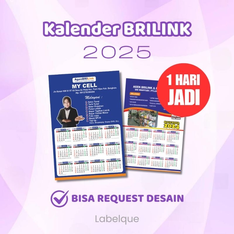 Jual 1 HARI JADI - Kalender Dinding Agen Brilink 2025 BRI Custom ...