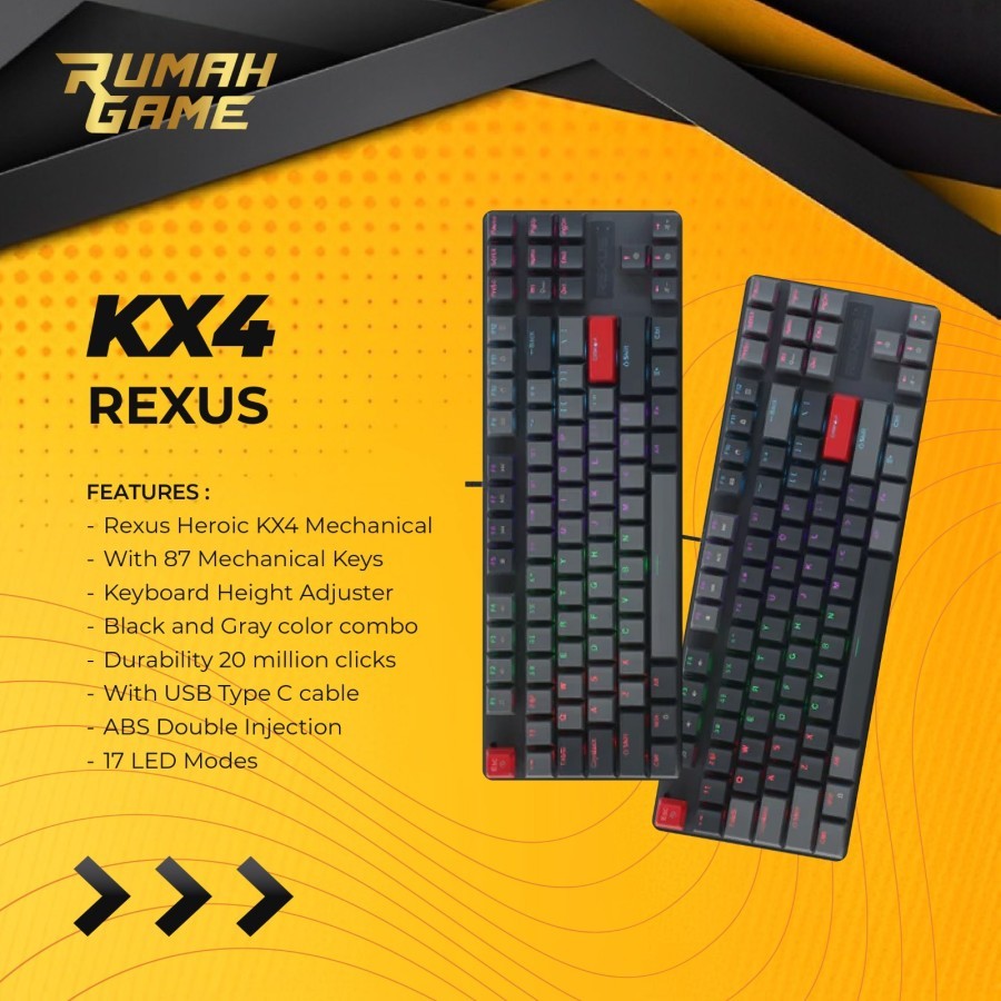 Jual Rexus KX4 Heroic Keyboard Mechanical Gaming RGB TKL 87 Keys Wired ...