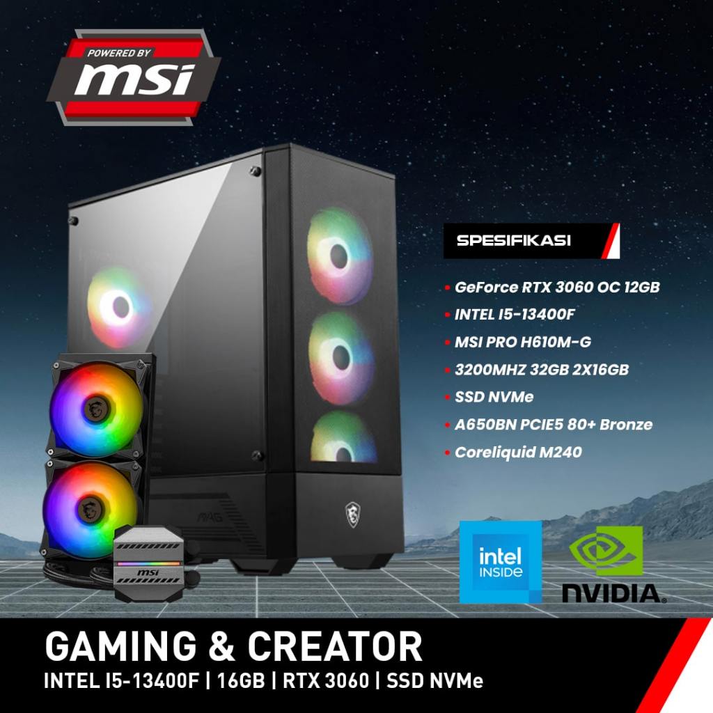Jual PC Rakitan MSI - GAMING & CREATOR | Intel i5-13400F | 16GB | RTX 3060 | SSD NVMe | Shopee ...