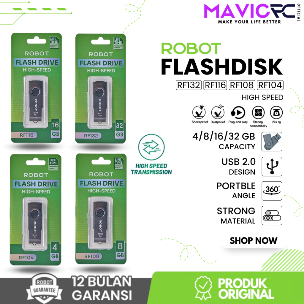 Jual ROBOT RF104 / RF108 / RF116 / RF132 Flashdisk USB2.0 Rotatable U ...