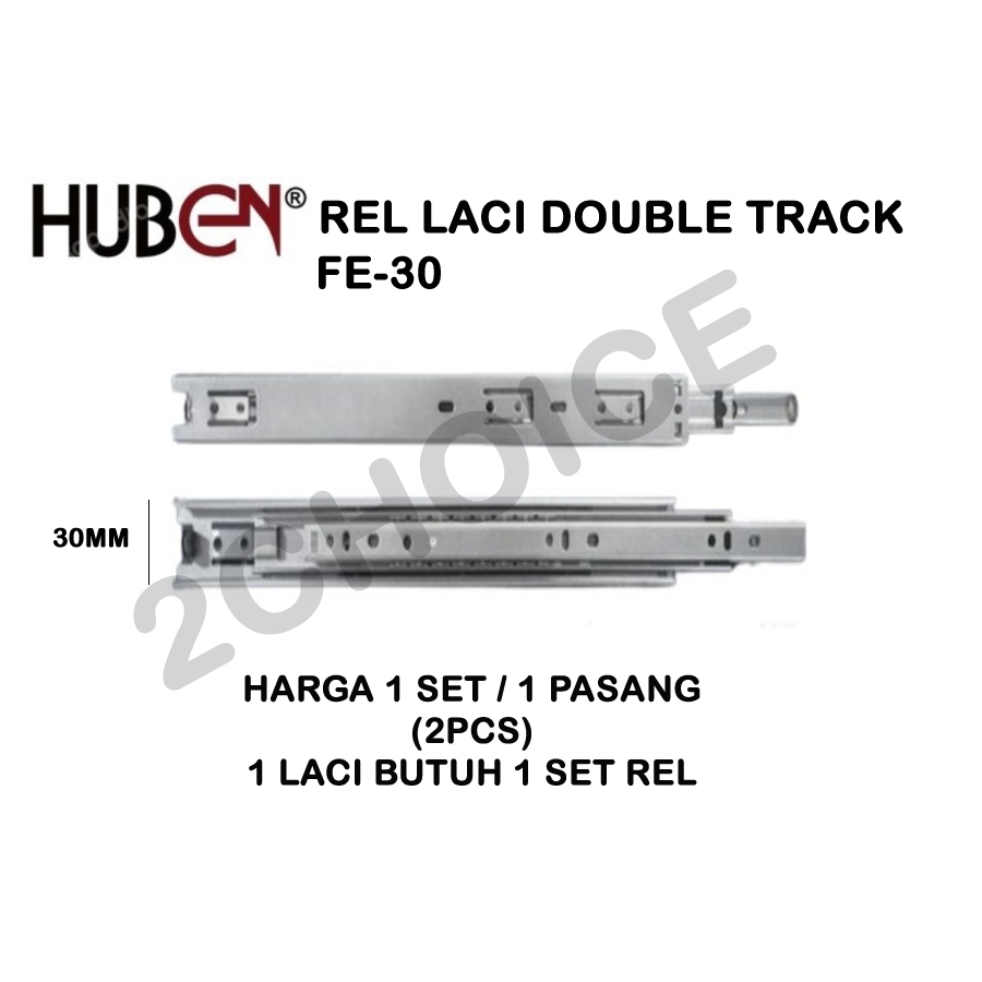 Jual (1 Pasang) Rel Laci Huben FE 30 Double Track Full Extension FE30 ...