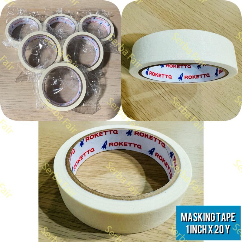 Jual Masking Tape ROKETT 1 Inch x 20 Yards / Lakban Kertas TOP TERMURAH | Shopee Indonesia