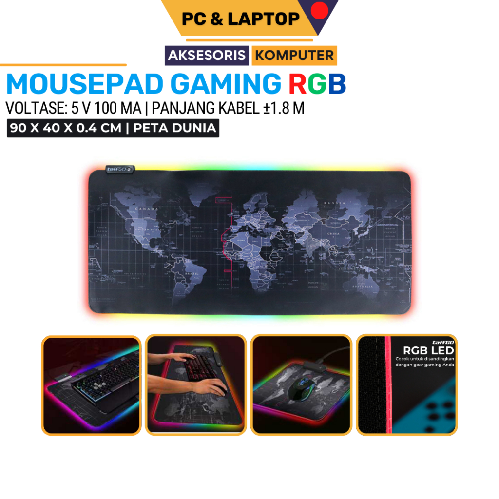 Jual Mouse Pad Gaming Besar Lampu RGB 90x40 Motif Gambar Peta Dunia ...