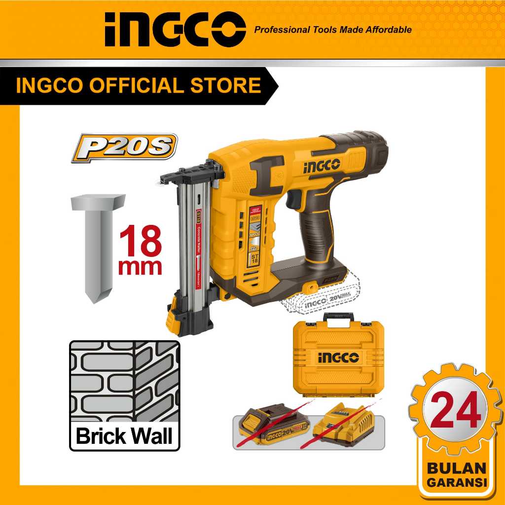 Jual CORDLESS NAILER GUN STAPLES PAKU TEMBAK KAYU ST18 2AH SET INGCO ...
