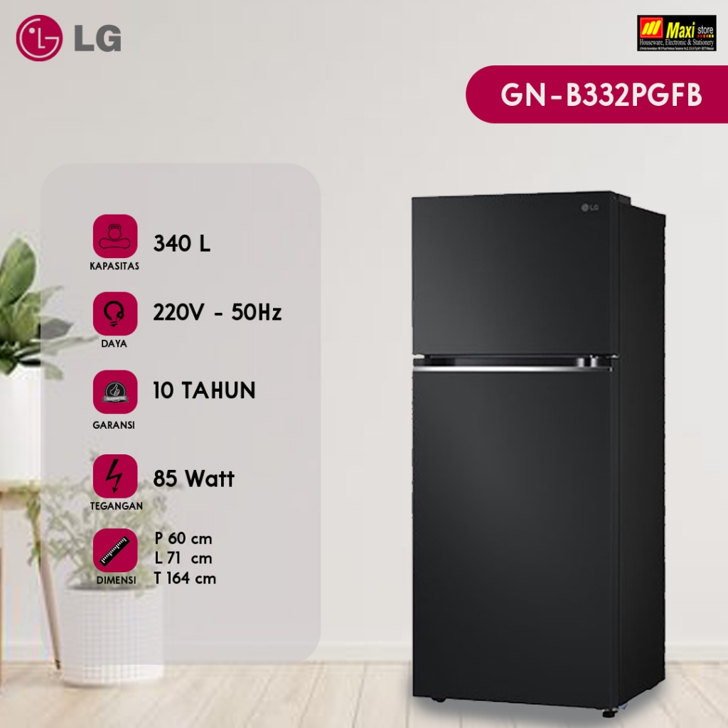 Jual LG Kulkas 2 pintu 335 GN-B332PGFB smart inverter Compressor dengan ...
