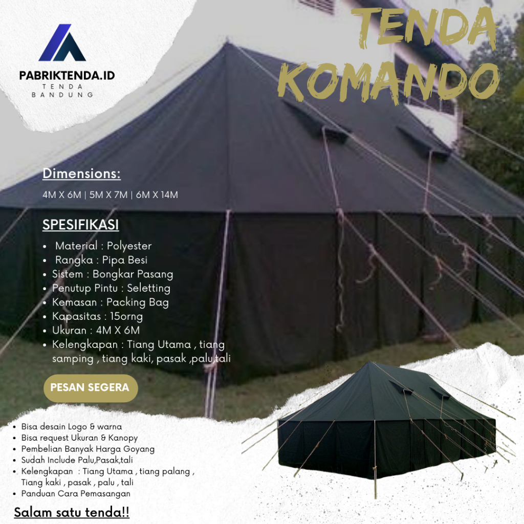 Jual Tenda Barak TNI Militer | Tenda Komando Pleton Pramuka Ukuran 4x6 ...