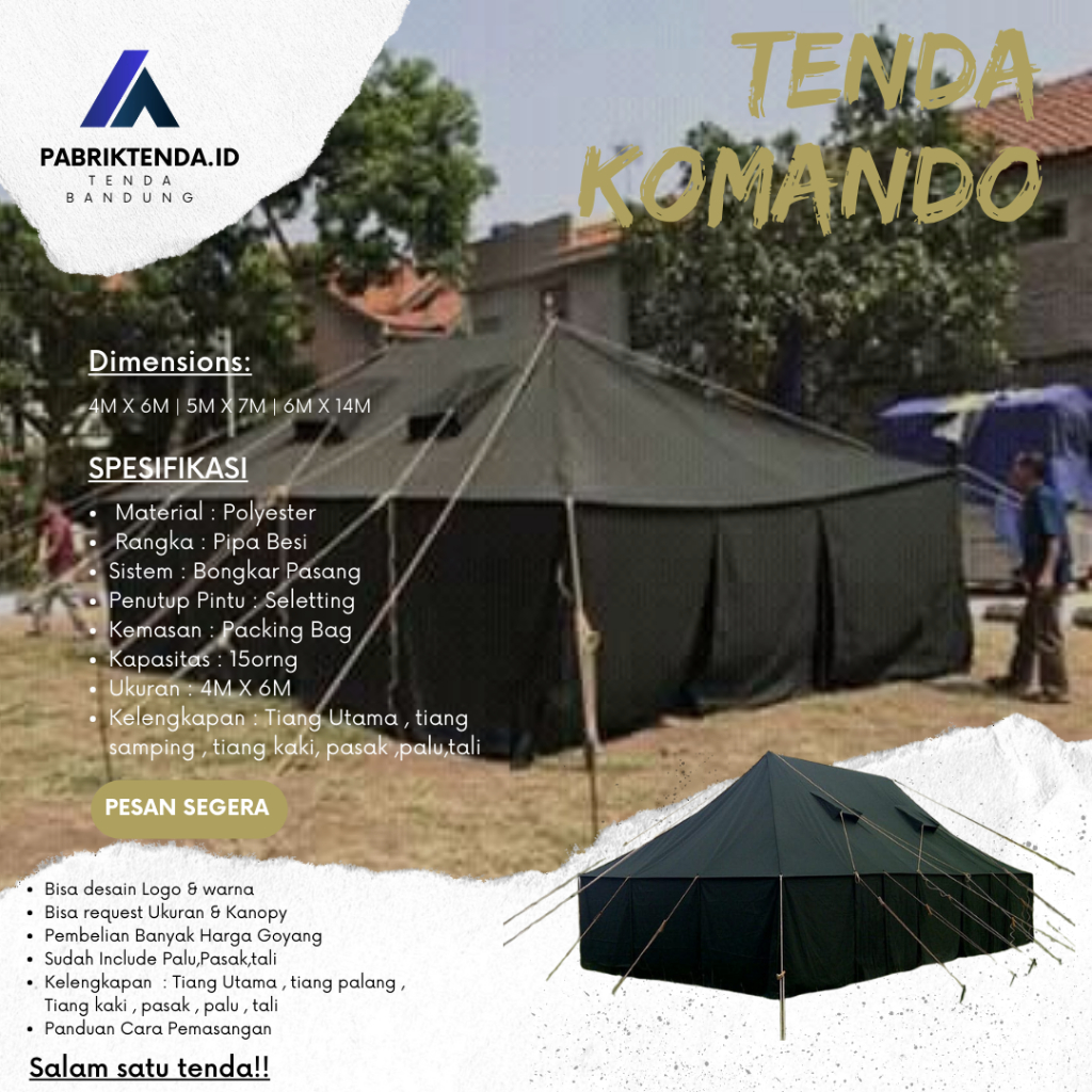 Jual Tenda Komando Pleton Pramuka - Tenda Regu Barrak TNI Ukuran 4M X ...