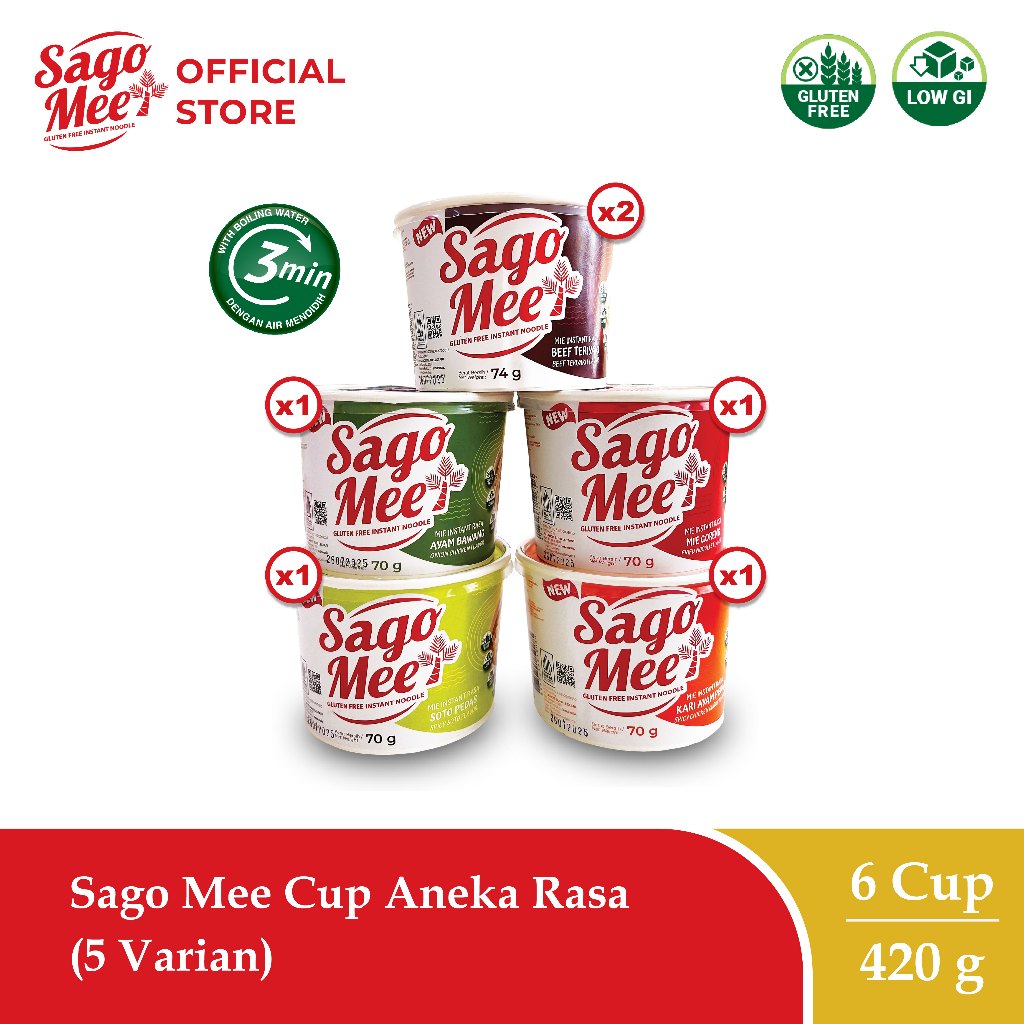 Jual Sago Mee Paket Mix Gluten Free Mie Instan Cup Aneka Rasa (5 varian ...