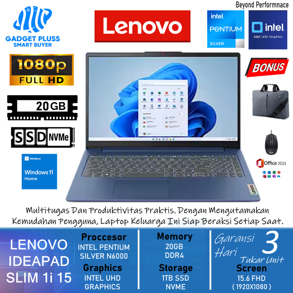 Jual Laptop Lenovo Ideapad Slim 1i 15 Intel N6000 20GB 512GB SSD 15.6 ...