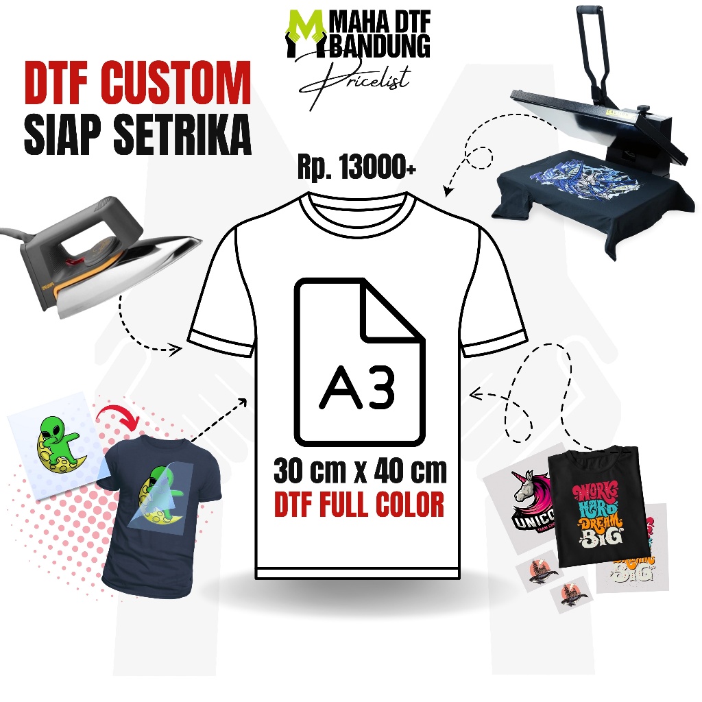Jual Custom DTF Sablon A3 Satuan Sablon Sticker Custom Sablon Kaos ...