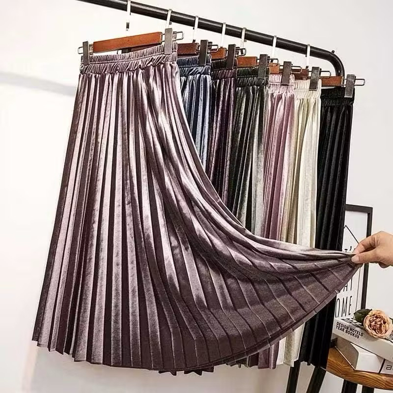 Jual ROK PLISKET BLUDRU PREMIUM/ PLEATED SKIRT VELVET | Shopee Indonesia