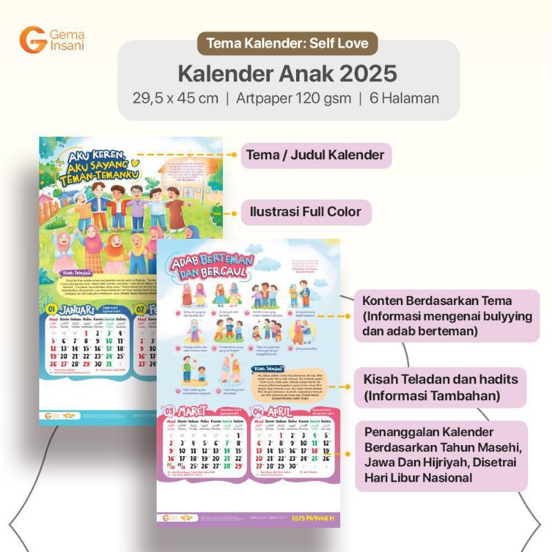 Jual Kalender Dinding Anak Islam 2025 / Kalender Dinding Kaligrafi ...