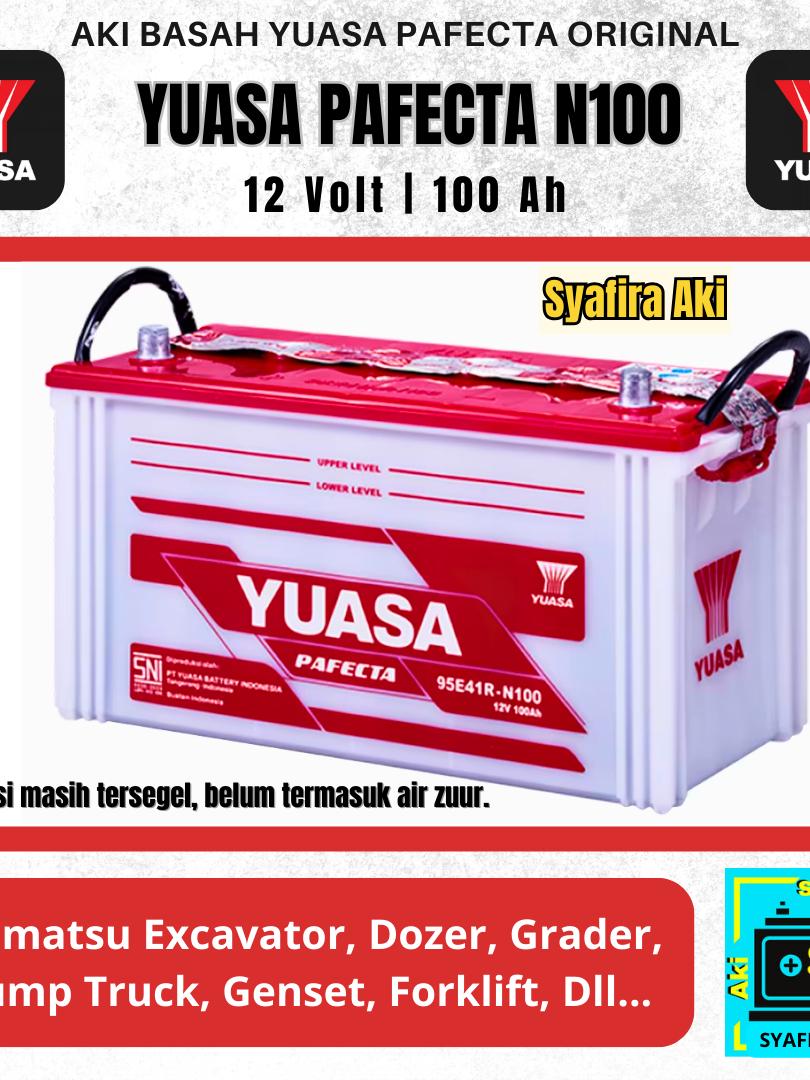 Jual Aki Mobil Genset Excavator Accu Yuasa N100 / 95E41R AKI 12V 100AH | Shopee Indonesia
