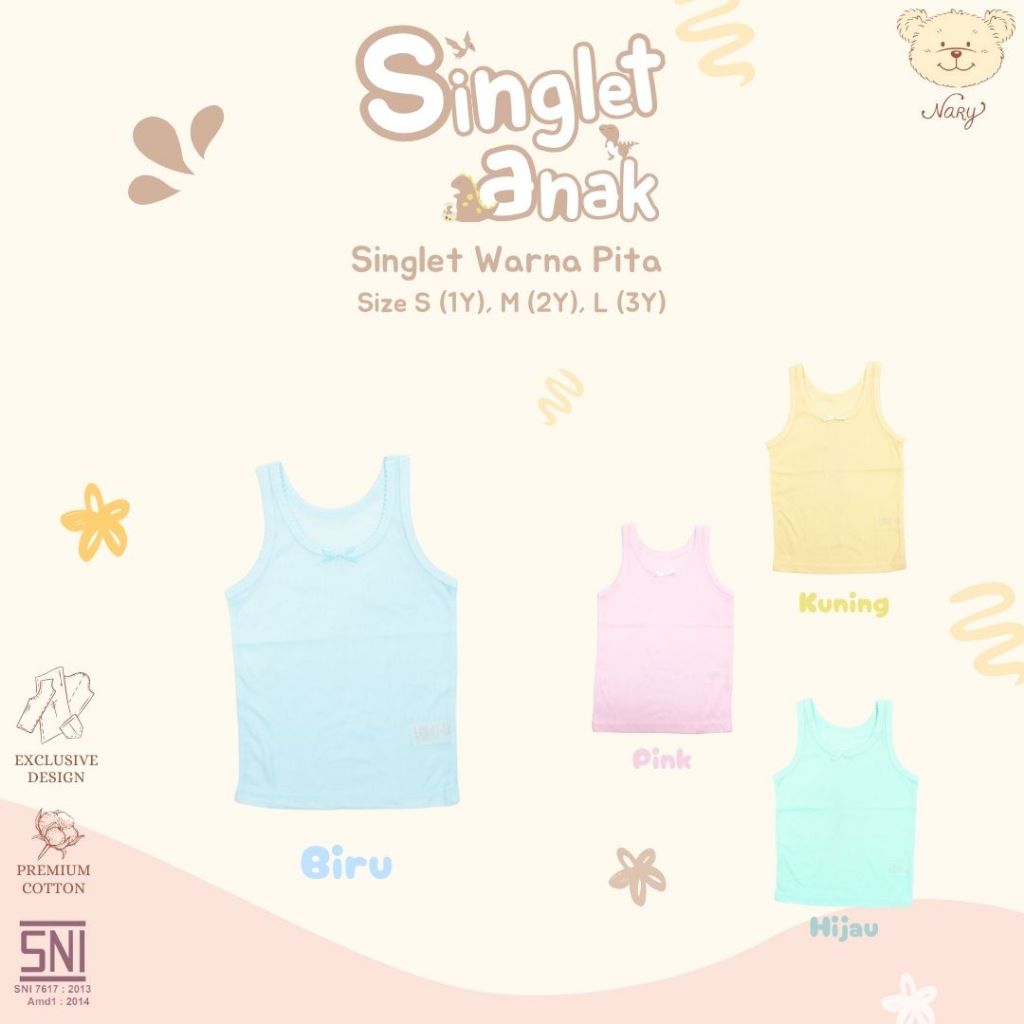 Jual NARY Singlet Anak - Singlet Warna Pita1-3 tahun (1 pcs) | Shopee ...