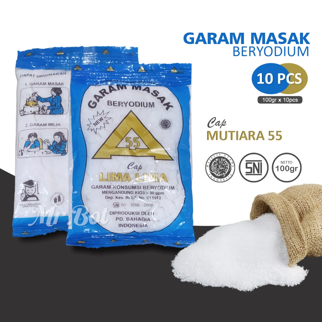 Jual 10pc Garam Masak Halus Beryodium Halal Cap Mutiara Lima Lima ...