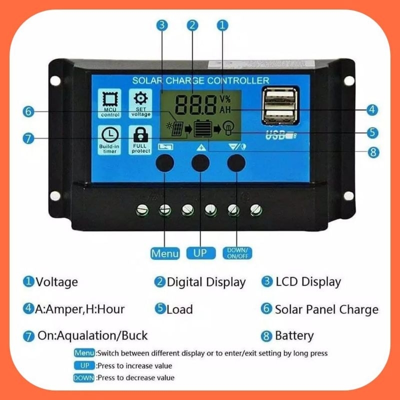 Jual Solar Charge Controller LCD LED Display Solar PWM 12V/24V 60A USB Panel Surya Charge ...