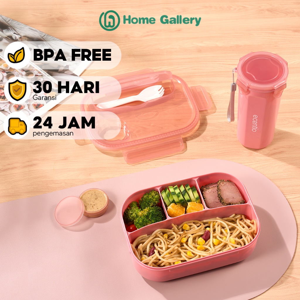 Jual ecentio tempat makan anak sekolah anti tumpah lunch box set 1200ml 4 sekat Kotak Bekal ...