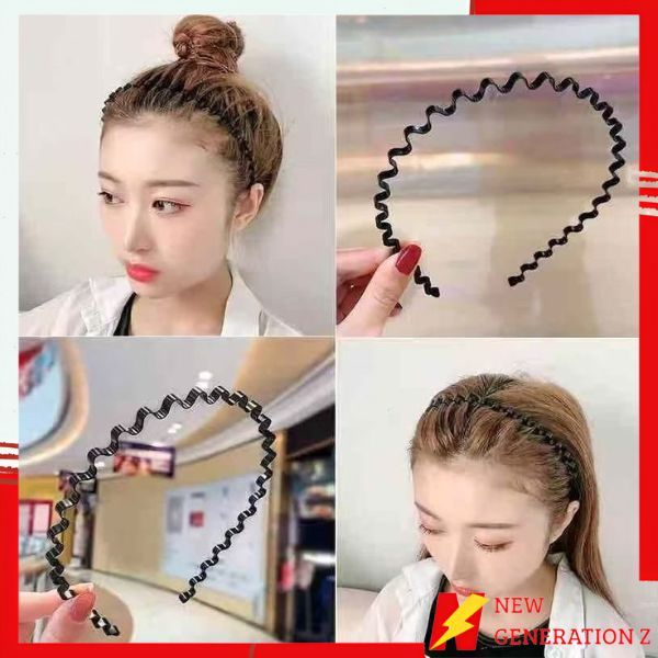 Jual NGZ Bando Korea Bentuk Gelombang Zigzag Hitam Polos Bandana ...