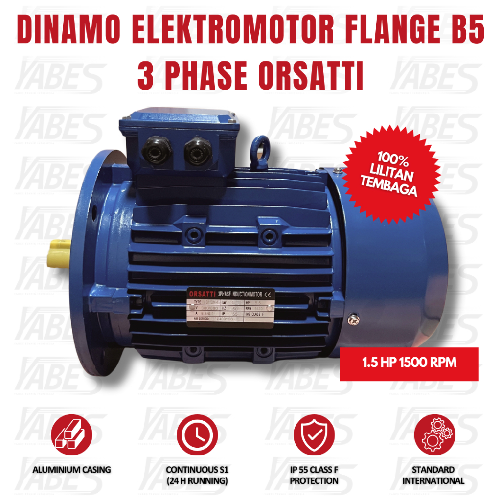 Jual ORSATTI Dinamo Electromotor 1.5 HP 1500 RPM 3 Phase 380v Flange Body Aluminium B5 Flange ...