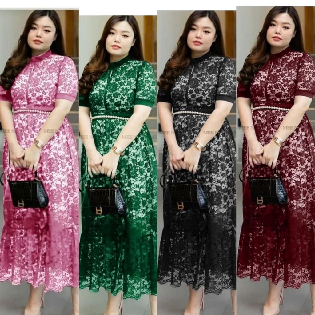 Jual Dress Wanita Jumbo Bahan Brukat Lapis Furing XL XXL Baju Dres Longdress Brokat Pakaian ...