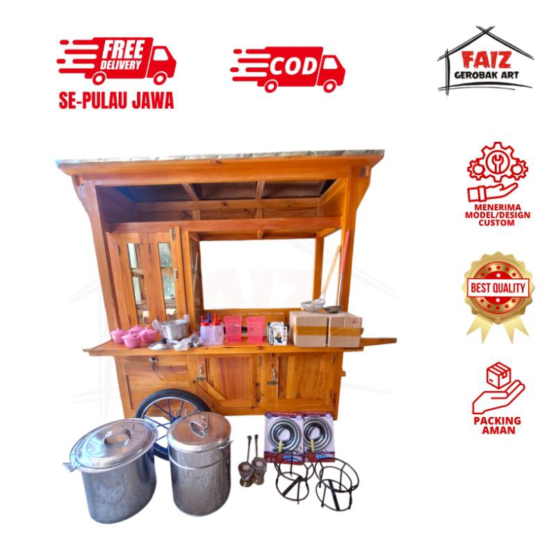 Jual GEROBAK MIE AYAM BAKSO DORONG RODA 3 PAKET KOMPLIT | Shopee Indonesia