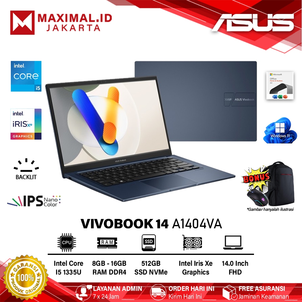 Jual Asus Vivobook 14 A1404VA VIPS551 Intel i5 1335U 16GB 512GB SSD FHD ...