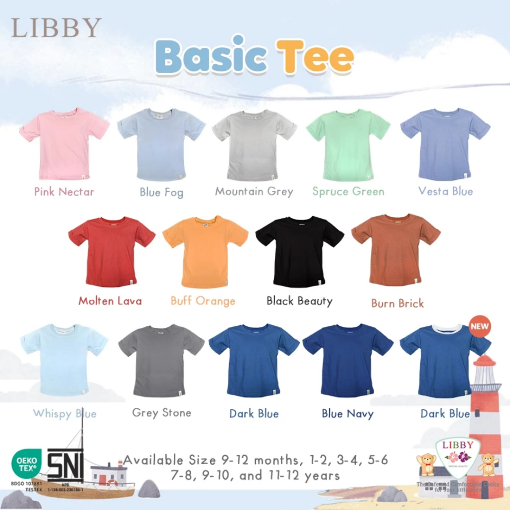 Jual LIBBY Earth Kaos Atasan Polos Katun Anak Unisex 9 Bulan - 12 Tahun Basic Tee Seri 2 (1PCS ...