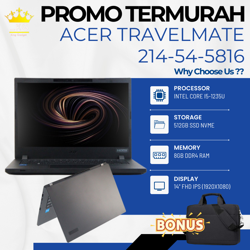 Jual LAPTOP ACER TRAVELMATE P214 - 5816 INTEL CORE I5 GEN 12 SSD 512GB RAM 16GB 14" FULL HD ...