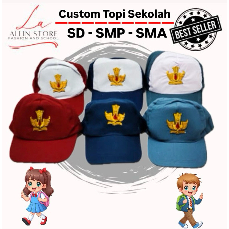 Jual Custom Topi SD SMP SMA Logo sekolah | Shopee Indonesia