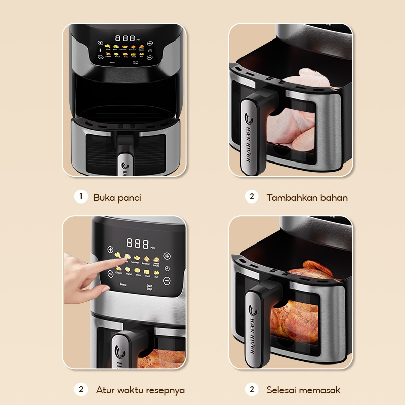 Jual HAN RIVER Air Fryer Low Watt 650W Tubuh baja tahan karat 8L multifungsi | Shopee Indonesia