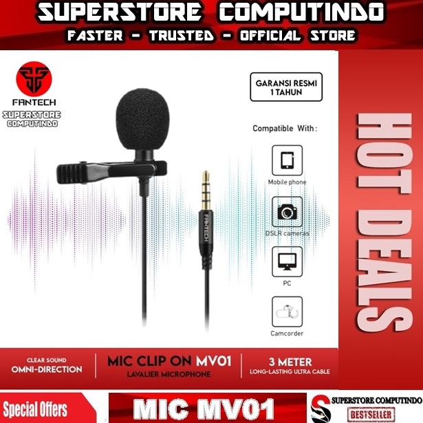 Jual Tren Kekinian Fantech Mic Clip On MV1 Lavalier Microphone | Shopee ...