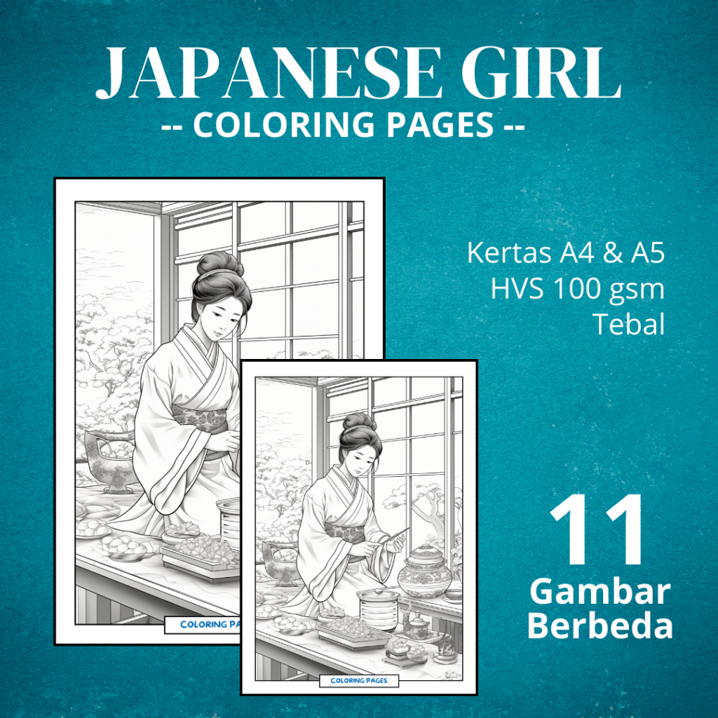 Jual JG01 Mewarnai Gambar Tema JAPANESE GIRLS | Kertas HVS 100gr Bukan Buku Mewarnai | Shopee ...