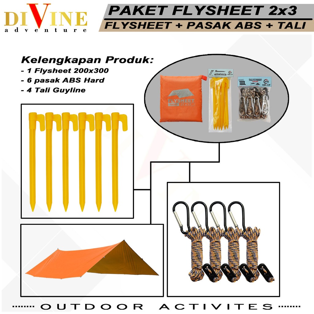 Jual paketan flysheet atap tenda camping waterproof 200 x 300 includ 6 ...