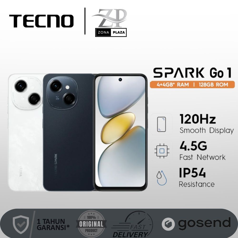 Jual Tecno Spark Go 1 4/128GB 120Hz Display, 5000mAh+15W, IP54, Android 14 Garansi Resmi Tecno ...