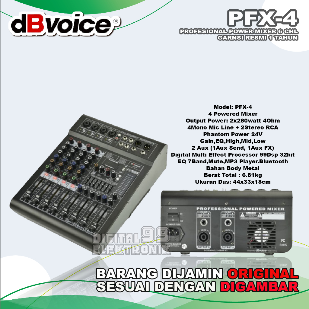 Jual Power Mixer 4 Channel DB VOICE PFX4 | PFX 4 | PFX-4 MP3 Bluetooth Original | Shopee Indonesia