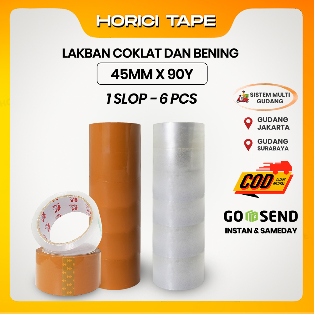 Jual HORICI 1 Slop Lakban Bening Dan Coklat 45MM x 90Y 45 Micron 6Pcs | Shopee Indonesia