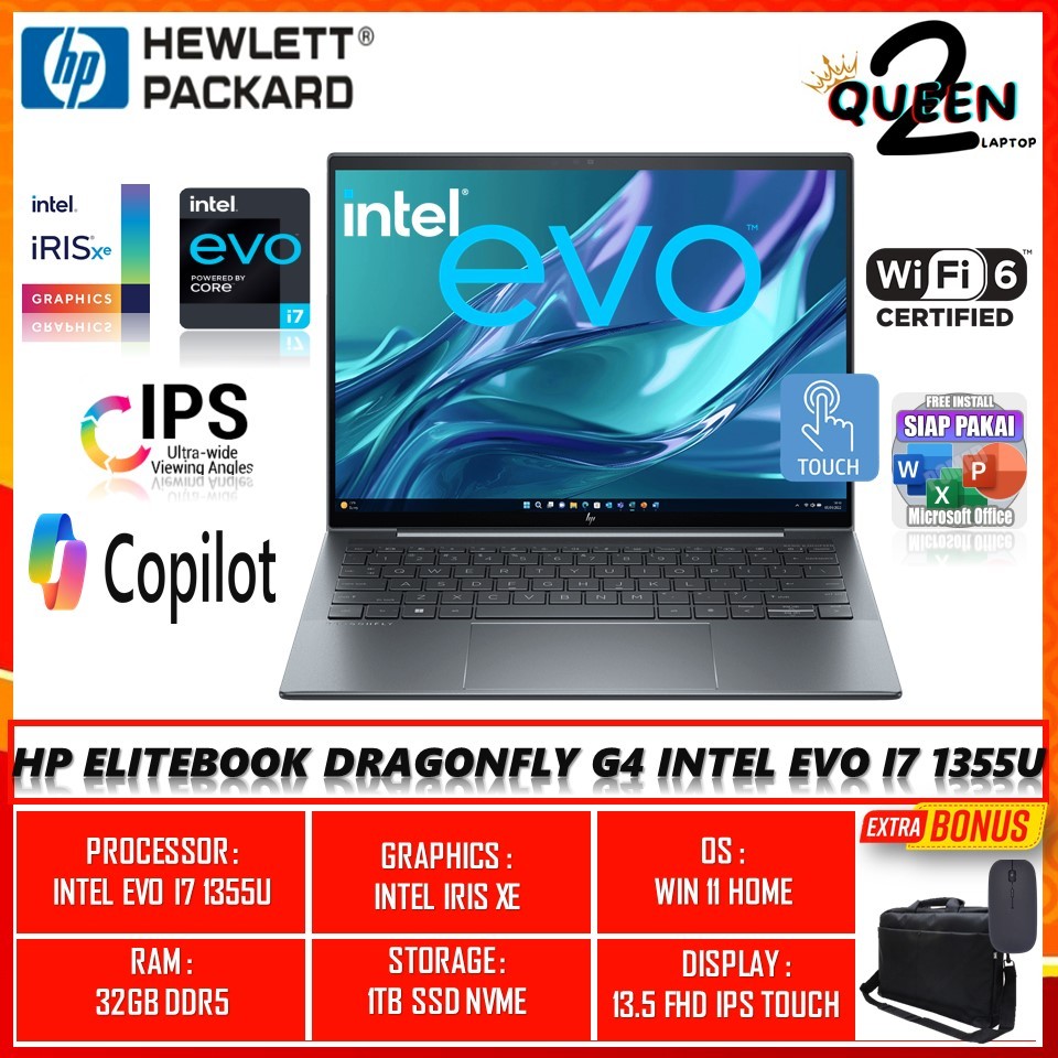 Jual Laptop Desain HP Elitebook Dragonfly G4 Intel Evo I7 1355U Ram ...