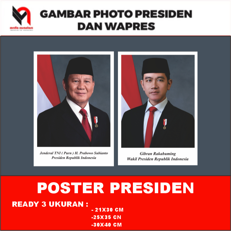 Jual POSTER Foto Presiden dan Wakil Presiden 2024 Prabowo Gibran 21x30 Cm 25X35 Cm 30x40 Cm ...