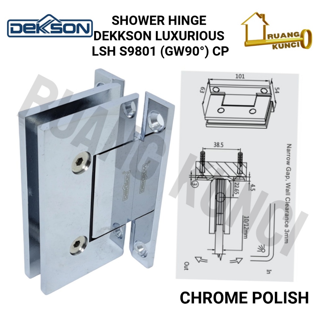 Jual SHOWER HINGE DEKKSON LUXURIOUS LSH S9801 GW 90° Engsel Pintu Kaca ...