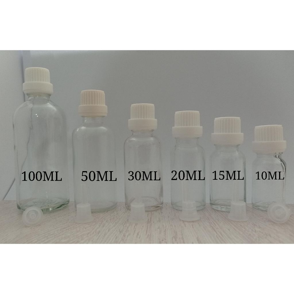 Jual BOTOL KACA CLEAR/BENING DROPER ESSENTIAL OIL NECK 18 SET TUTUP ...