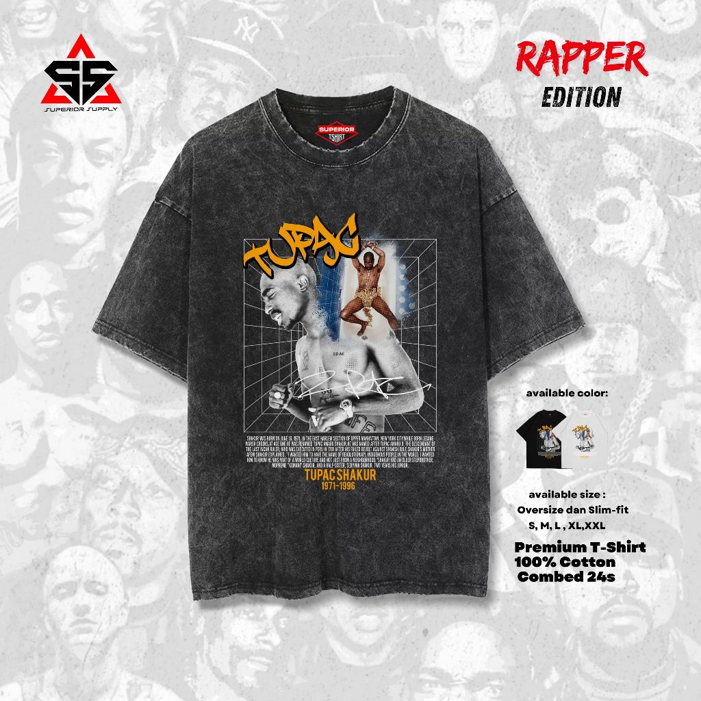 Jual SUPERIOR Kaos Rapper Tupac Shakur Oversized washed tshirt Oversize ...
