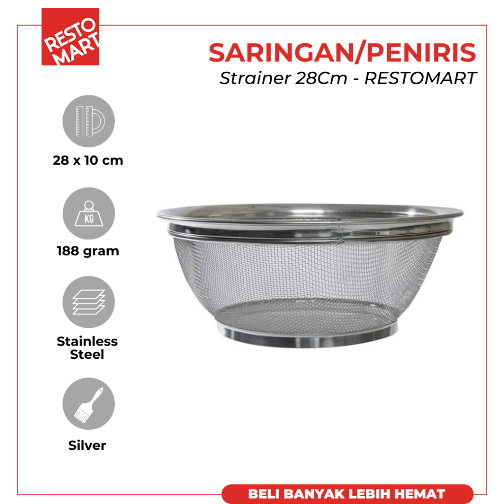 Jual Saringan Buah Sayur / Peniris Stainless / Strainer 28 cm RESTOMART ...