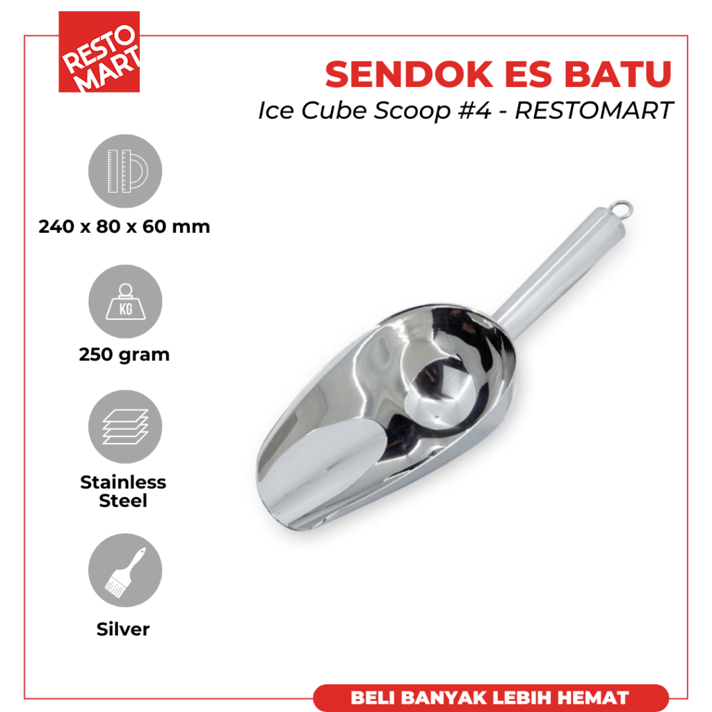 Jual Sendok Es Batu / Ice Cube Scoop #4 RESTOMART Stainless (2716047 ...