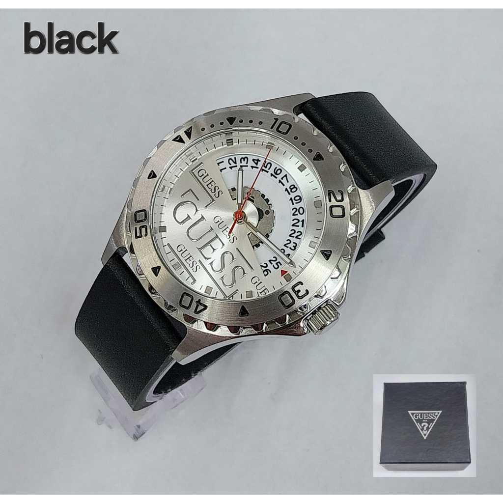 Jual Jam Tangan Pria Analog Guess Kulit Emboss Mewah Elegan Tanggal ...