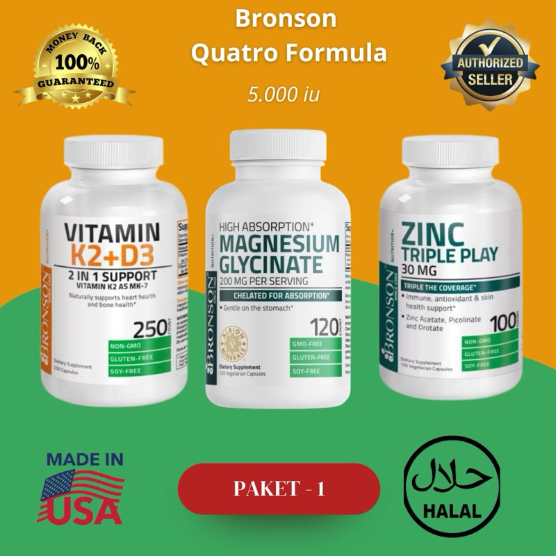 Jual Bronson Quatro Formula Vitamin D3 K2 MK7-5000 IU 250 Capsule ...
