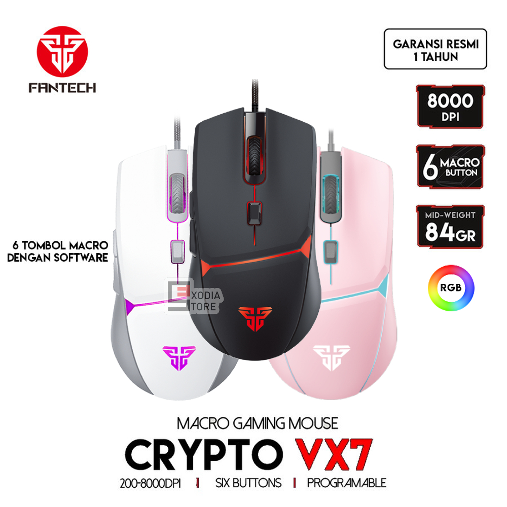 Jual Fantech CRYPTO VX7 & CRYPTO II VX7V2 Mouse Gaming Macro 8000 DPI 6 ...