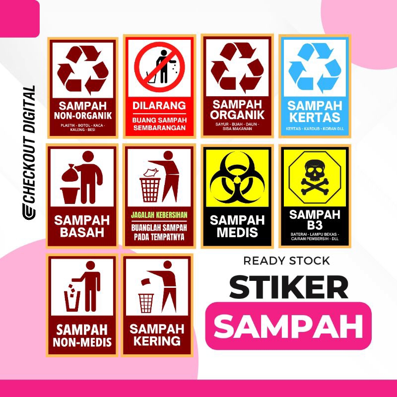 Jual Stiker Tempat Sampah - Stiker Jenis Sampah Organik Medis Kertas ...
