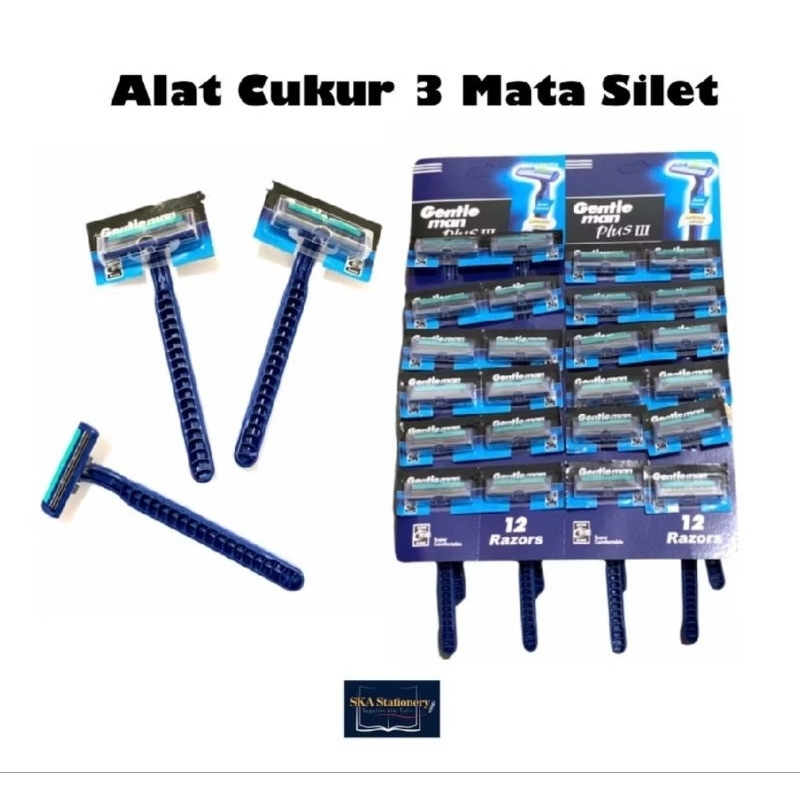 Jual Pisau Cukur / Alat Cukur Cukuran Kumis Jenggot 3 Mata Silet Biru ...