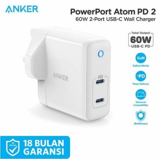 Jual Anker Charger Powerport Atom GAN 60W 30W PD Dual Port USB Type C A2029 Garansi Resmi ...